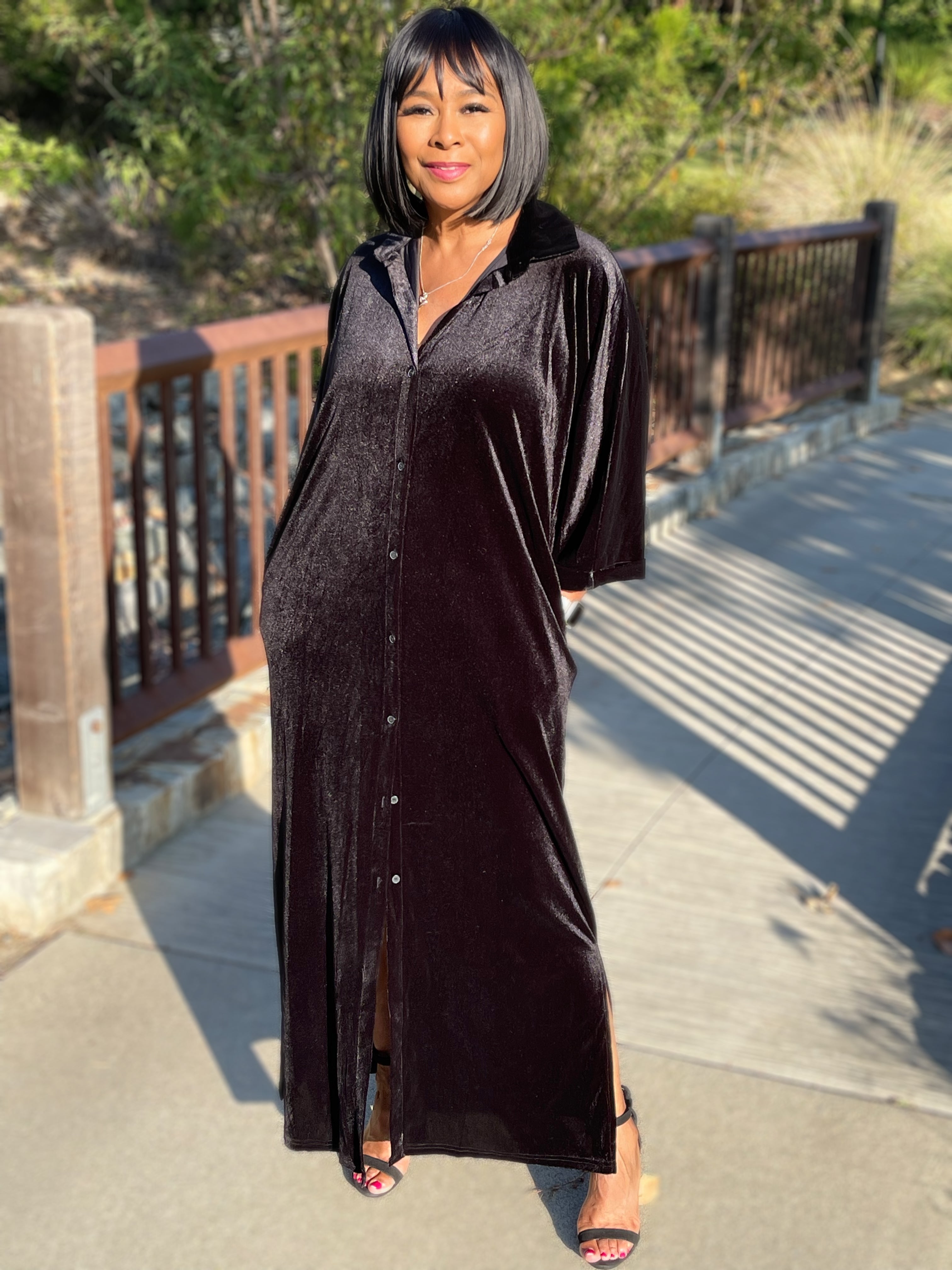 Velvet Button Down Maxi Dress | Moody Fitzs Boutique
