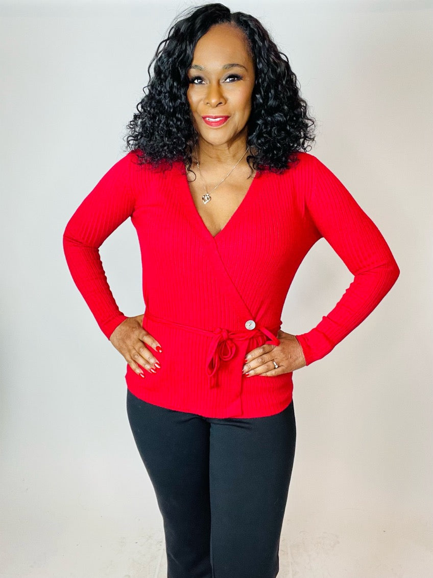 Sepia V-Neck Wrap Sweater Top | Moody Fitzs Boutique